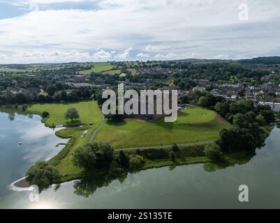Aerial view of Linlithgow Abbey and the ruins of Linlithgow Palace ...