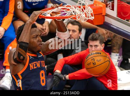 New York Knicks forward OG Anunoby (8) watches as Portland Trail ...