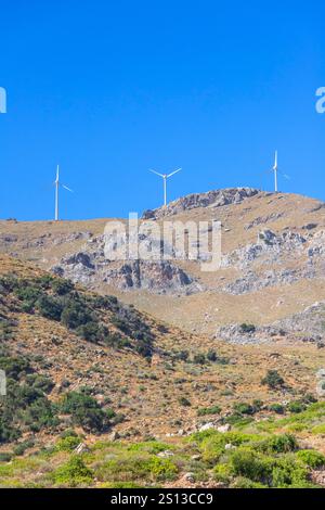 Wind turbines generating electricity, Kerames, Rethymno, Southern Crete ...