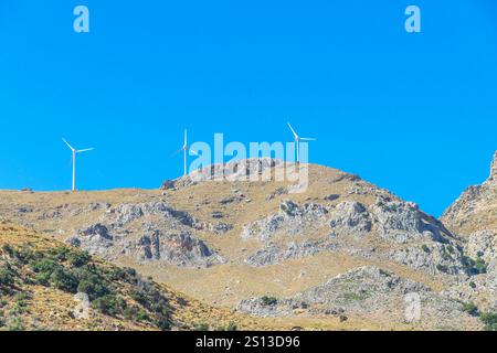 Wind turbines generating electricity, Kerames, Rethymno, Southern Crete ...