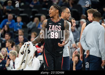 Gonzaga guard Khalif Battle (99) controls the ball while pressured by ...