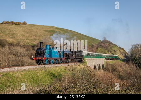 BR 'T9' 4-4-0 No. 30120, Corfe Castle, Dorset, England, UK Stock Photo ...