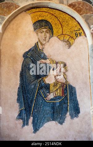 Turkey. Istanbul. A partially restored Byzantine mosaic depicting Jesus ...