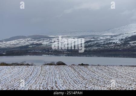 Snow in Dingwall, as snow, rain and wind warnings are in force and are ...