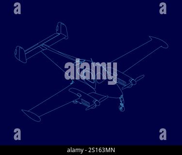 Blue drawing of an airplane cockpit. The cockpit is shown in a very ...