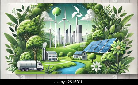 Eco-friendly poster showcasing technology and nature with renewable ...