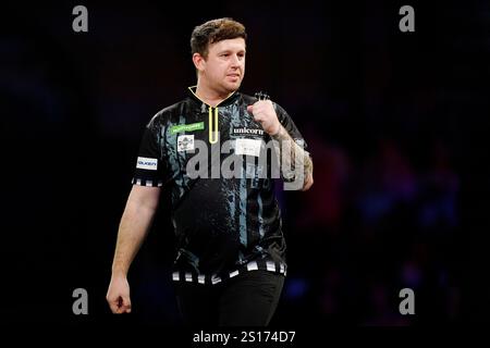 Callan Rydz reacts during their quarter final match against Michael van ...