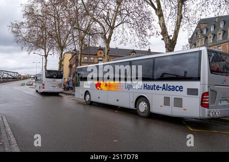 Colmar, France - December 7, 2024: Public transportation shuttle buses ...