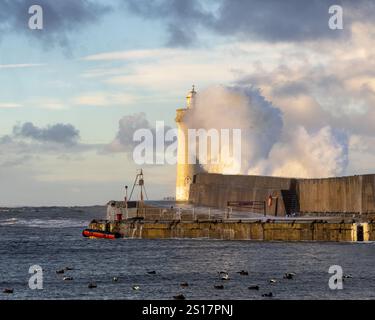 6 January 2025. Buckie Harbour,Moray,Scotland. This shows the very dark ...