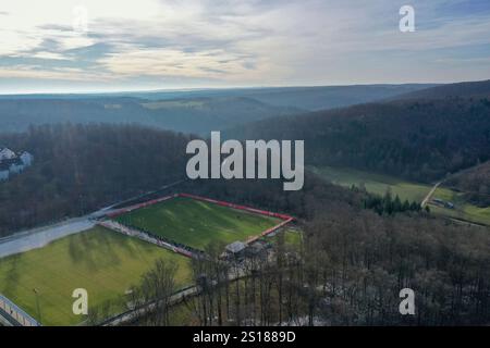 Die Voith Arena und Ihre Sportplaetze im winterlichen tau, Luftaufnahme, Uebersichtsbild, GER ...