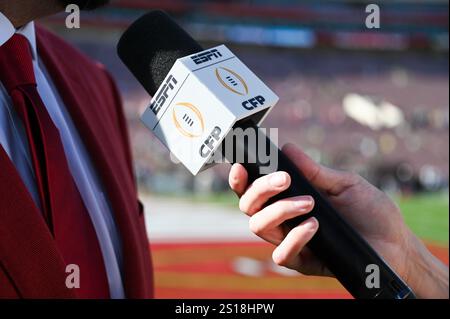 Detailed view of an ESPN College Football Playoff microphone during ...