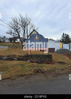 Lighthouse point sign in Louisbourg, Nova Scotia, Canada Stock Photo ...