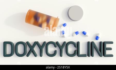 3d rendering of pill bottle, capsules, molecular structure, and text ...