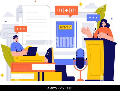Rhetoric or Elocution School Class Illustration Featuring Hand Gestures ...