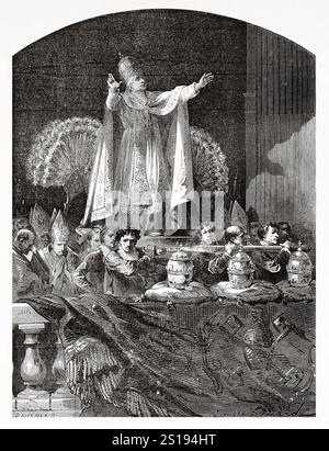Pope Pius IX performing the benediction in the loggia, Vatican. Rome ...
