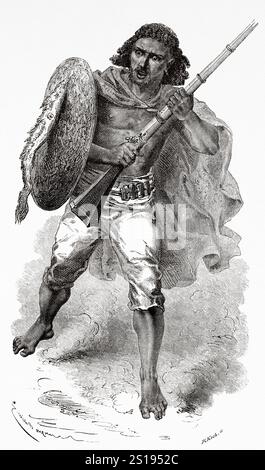 Abyssinian rifleman, Ethiopia. East Africa, drawing by Emile Bayard ...