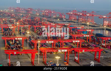 SUZHOU, CHINA - JANUARY 2, 2025 - Container handling operation in ...