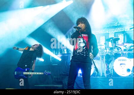 Joey Belladonna, Scott Ian and Frank Bello of Anthrax live on stage ...