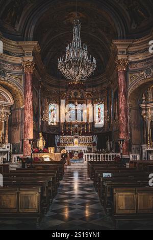 Magnificent baroque church altar with intricate golden carvings and ...