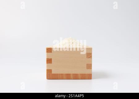 Japanese raw rice in wodden box isolated on white background Stock ...