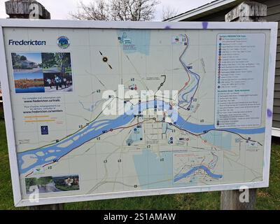 Fredericton trails map sign at south riverfront in downtown Fredericton ...