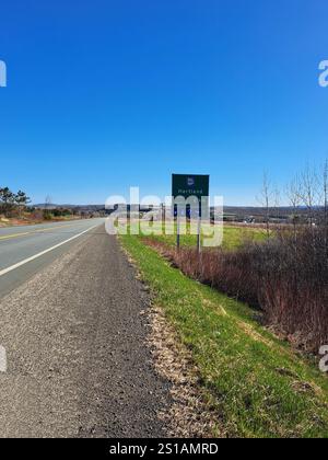Highway distance sign to Hartland on NB 105 in New Brunswick, Canada ...