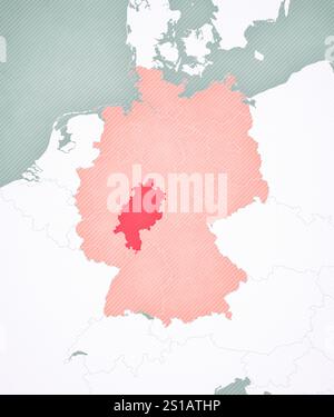 Hesse on the map of Germany with softly striped vintage background ...