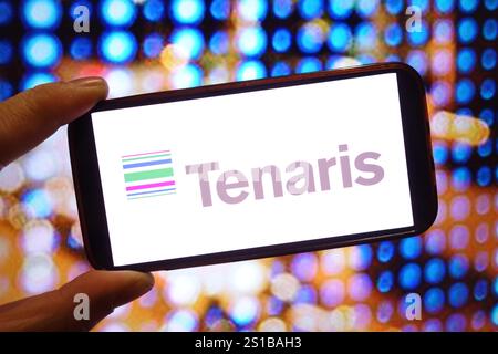 In this photo illustration, the Tenaris company logo is seen displayed ...