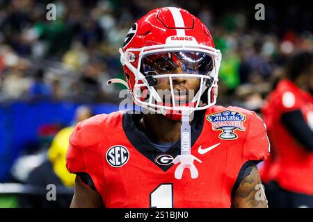 Georgia running back Trevor Etienne speaks during a press conference at ...