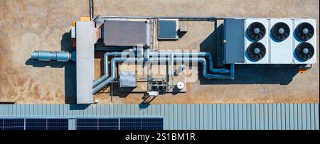 Industrial air conditioning technology - skyscraper rooftop view in ...