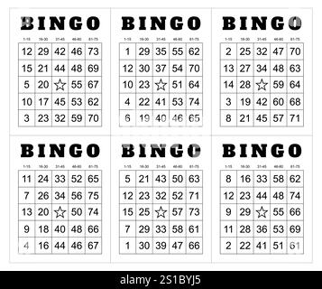 Bingo card random numbers printable template set. Vector illustration ...