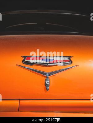 Balikpapan, Indonesia - December 18th, 2024. A classic orange 1958 ...