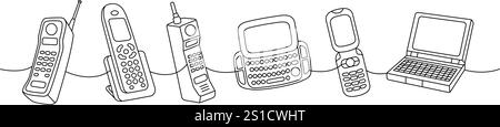 Old-fashioned phones one line continuous drawing. Old communication ...