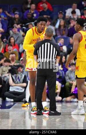 Maryland center Derik Queen (25) looks on during the second half of an ...