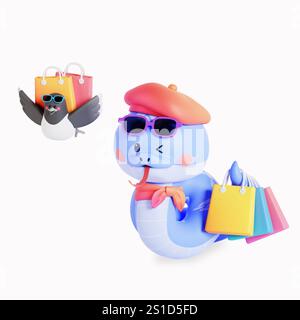 A snake and a magpie go shopping on a trip Stock Photo - Alamy