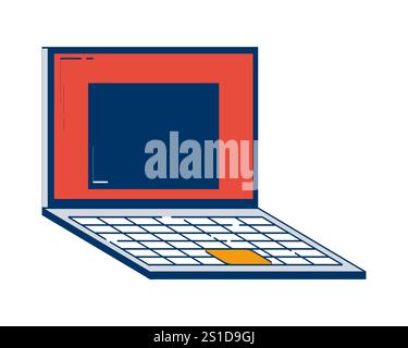 Minimalist open laptop with empty web window on display doodle linear ...