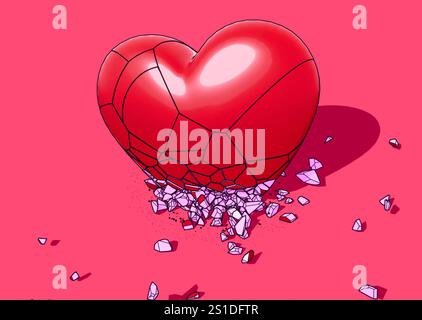 A cartoon illustration of a falling heart crumbling and breaking as it ...