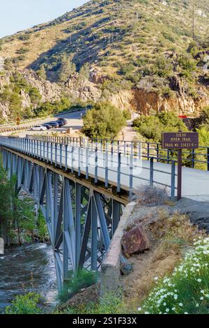 Johnsondale Bridge over Kern River with yellow stairs leading to the ...