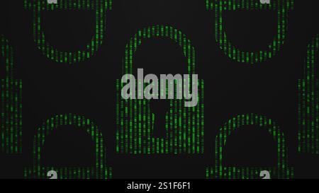 Animation code in the form of a lock, bright green falling lines of ...