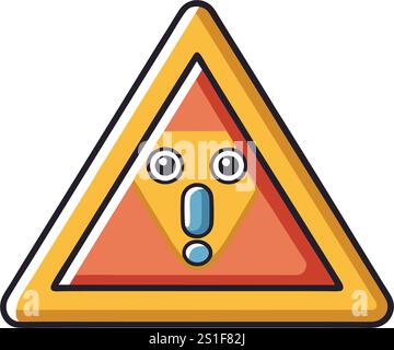 A vibrant caution sign featuring a playful cartoon animal on a bright ...