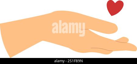 Heart symbol hovering over outstretched hand. Vector illustration with ...