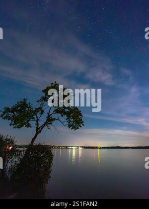Night sky on Lake Starnberg, Ambach, Fünfseenland, Upper Bavaria ...