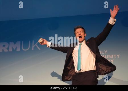 Deputy leader of Reform UK Richard Tice speaks during a press conference at 22 Bishopsgate ...