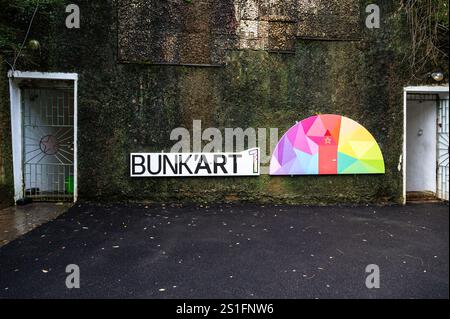 Sign and entrance of the Bunk'Art 1 museum in Tirana, Albania, DEC 10 ...