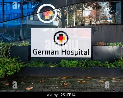 Sign of a German hospital in Tirana, Albania, DEC 10, 2024 Stock Photo ...