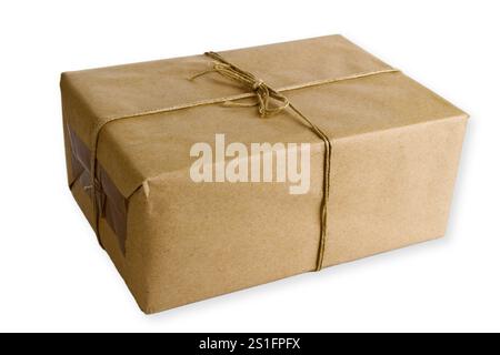 Brown parcel cropped on a white background Stock Photo - Alamy