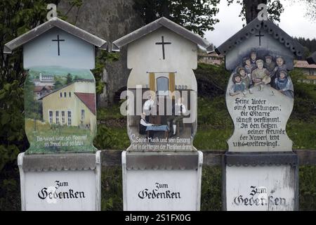 Three death boards by the wayside in memory of the deceased. Portrait ...