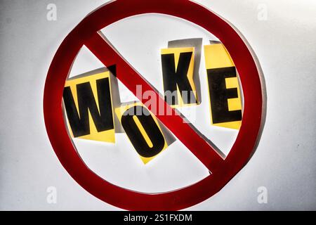 The Concept of "WOKE" using cut-out paper letters in the ransom note ...