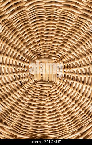 Empty round wicker tray on white background with natural handmade ...