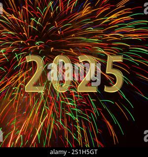 New year 2025 firework background with text in gold color Stock Photo ...